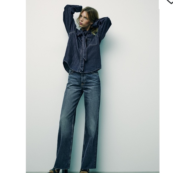 Zara | Tops | Zara Trf Denim Shirt With Tie | Poshmark